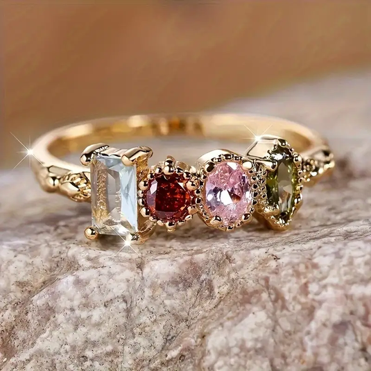 Vintage Gold Color Ring with Multicolor Gemstones – Ivory Bloom